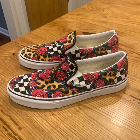 Vans | Shoes | Vans Classic Slipon Rose Animal Check True White Multi Mens 5 Womans 12 | Poshmark